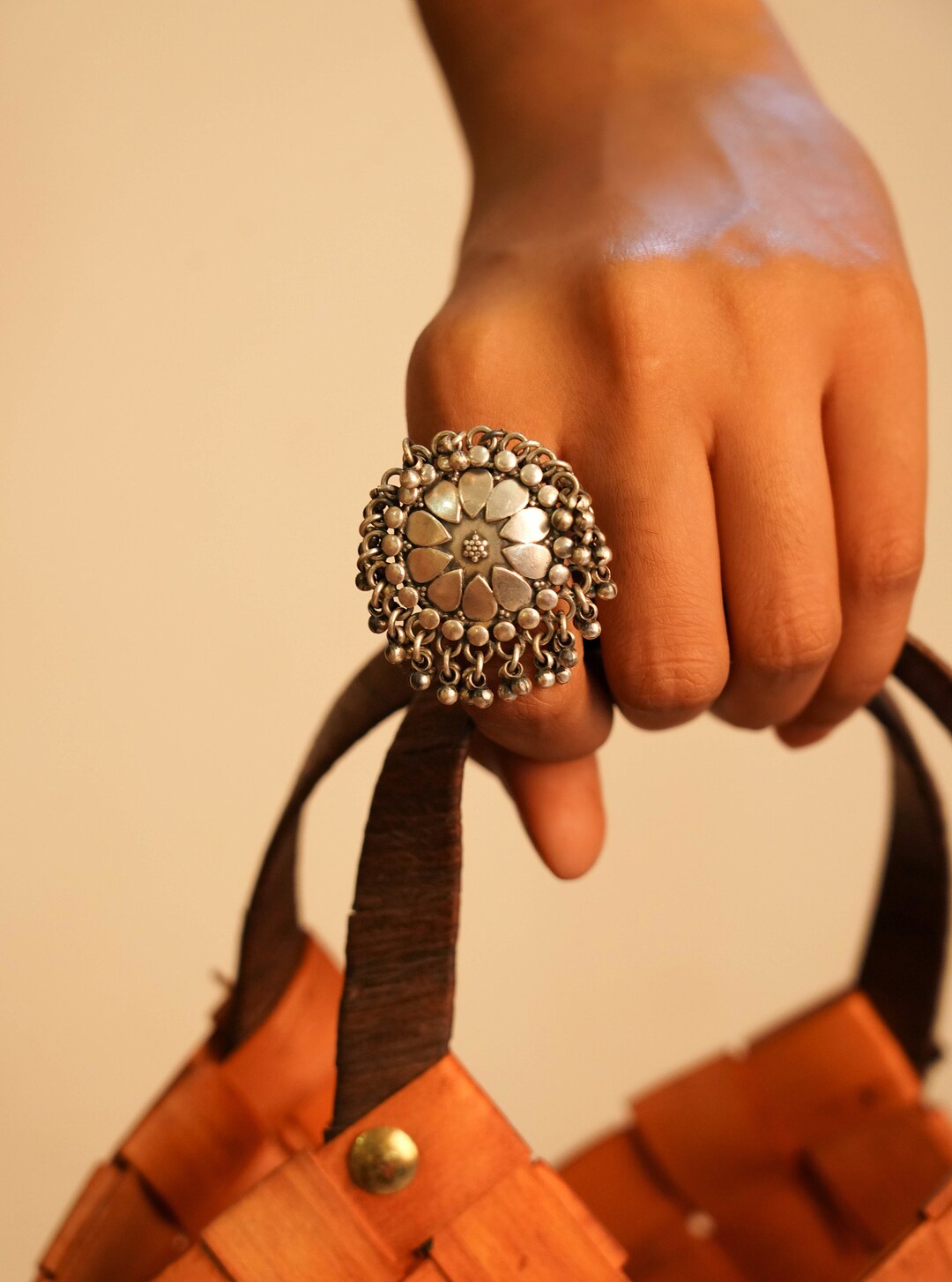 925 Sterling Silver, Moh Petal Motif Ghughri Ring , Adjustable Ring Boho Jewelry, Handcrafted ...