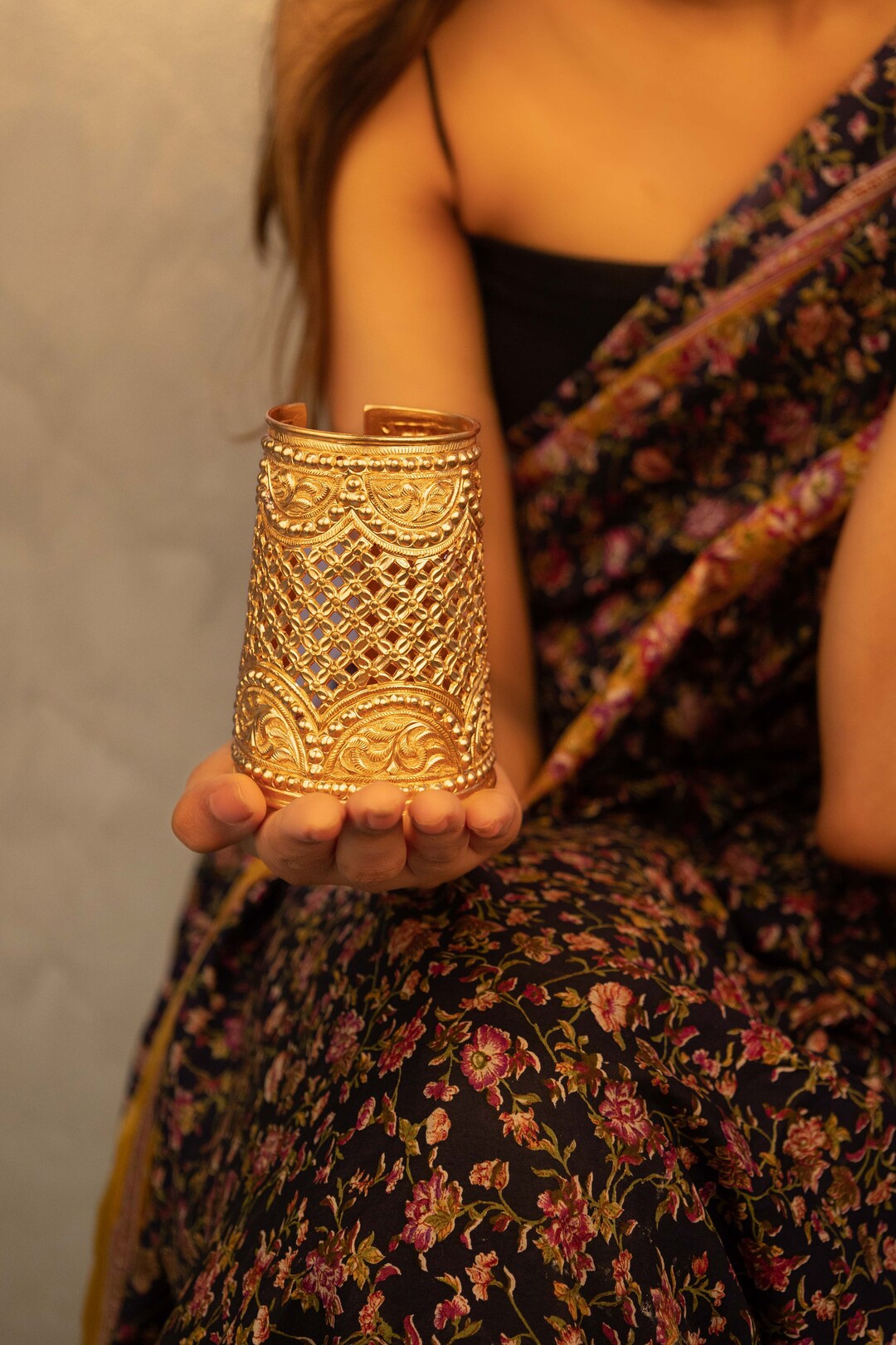 Tattva Classic Jali Chitai Detailed Gold Plated Statement Kada, 925 ...