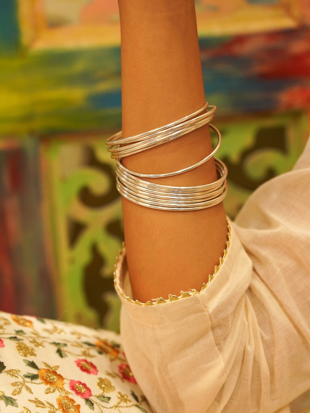 Adya Fine Round Bangle, Solid Sterling Silver 925 Chudi Bangle,gift for ...