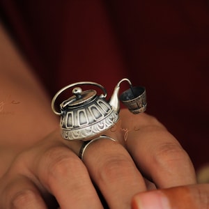 925 Sterling Silver Retro Ketli Chai Ring, Statement Adjustable Ring ...