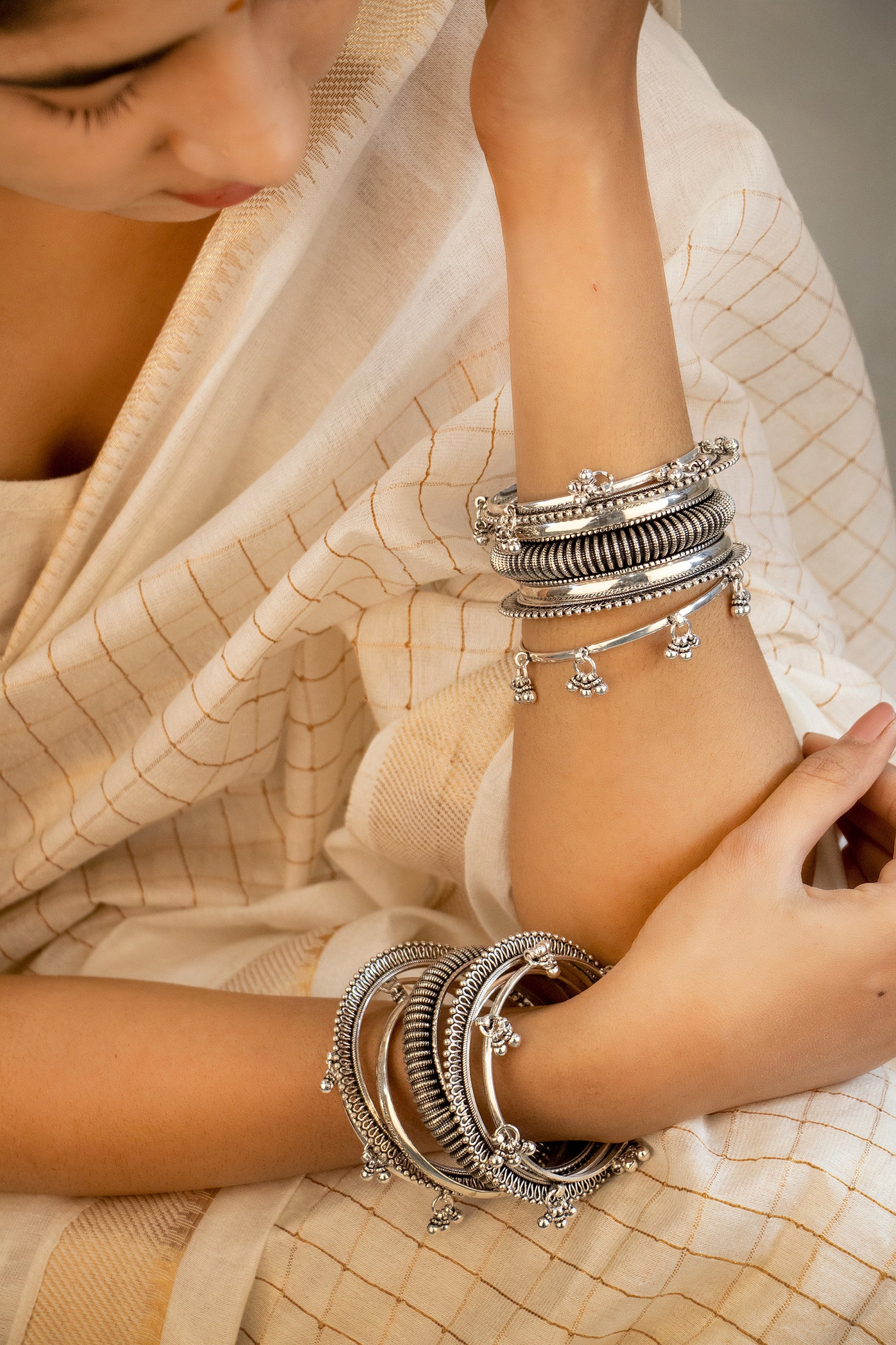 Embossed Sterling Silver Ghughri Bangle Set, Oxidized Indian Chudi - Etsy
