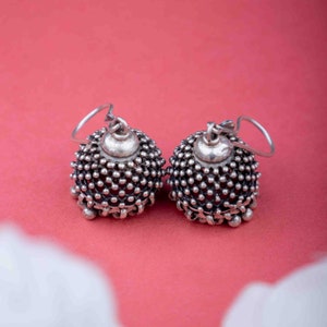 925 Sterling Silver Moh Embossed Jali Fish Hook Jhumki, Handcrafted ...