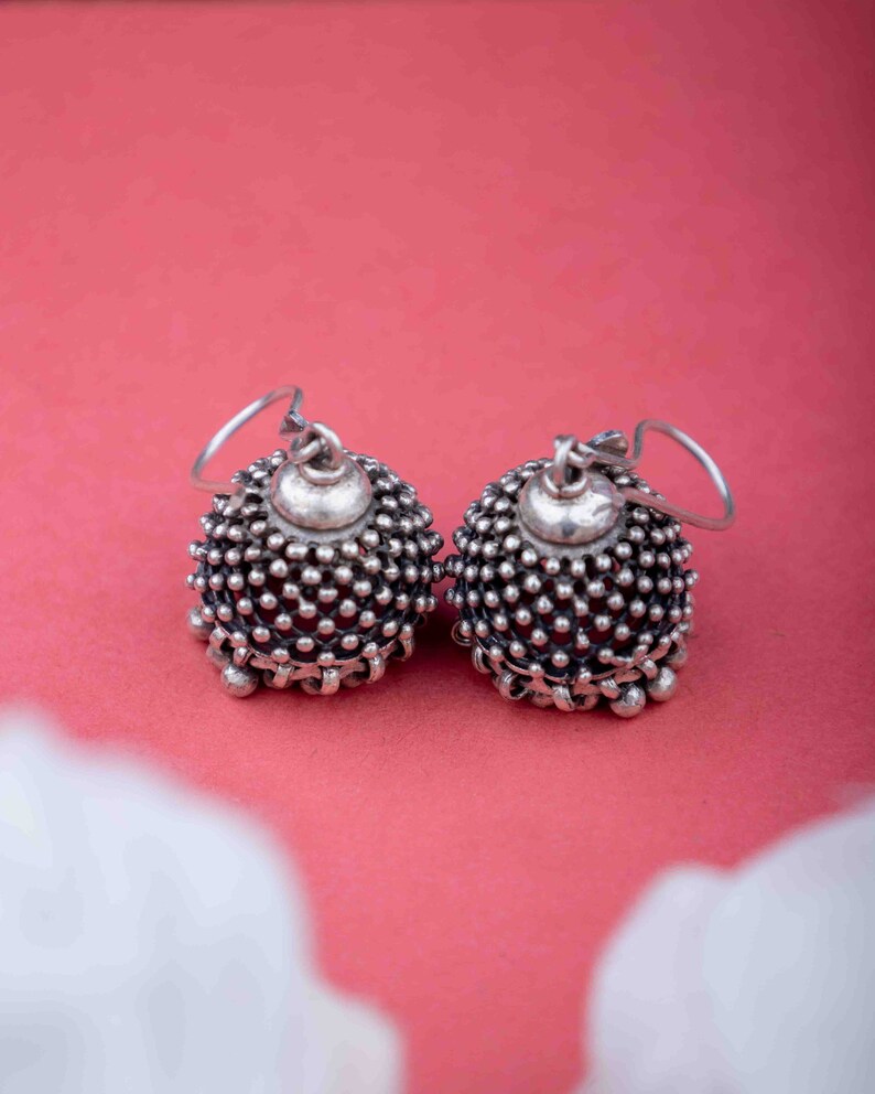 925 Sterling Silver Moh Embossed Jali Fish Hook Jhumki, Handcrafted ...