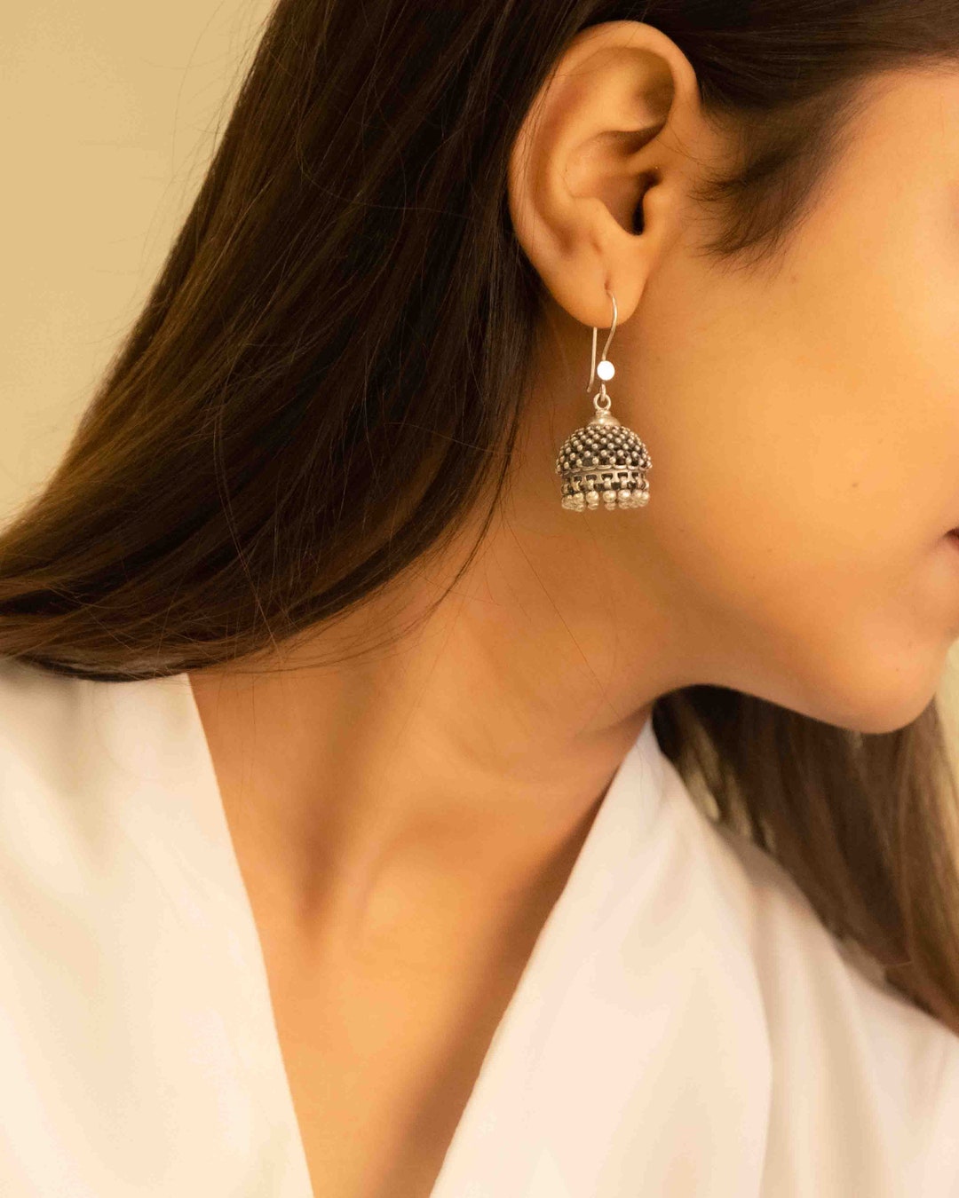 925 Sterling Silver Moh Embossed Jali Fish Hook Jhumki, Handcrafted ...