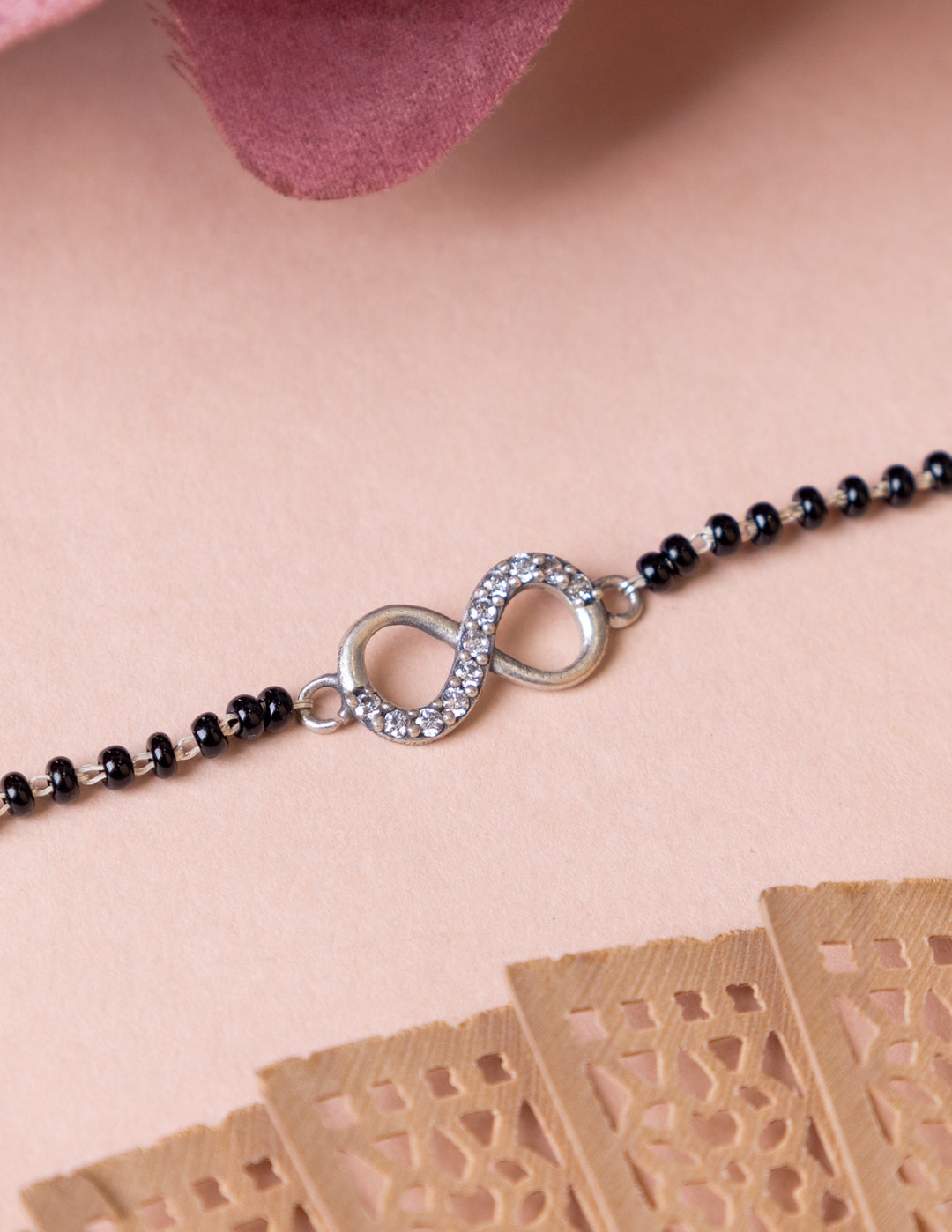 925 Sterling Silver Adya Infinity Knot Hand Mangalsutra, Handcrafted Oxidized Indian Silver Hand ...