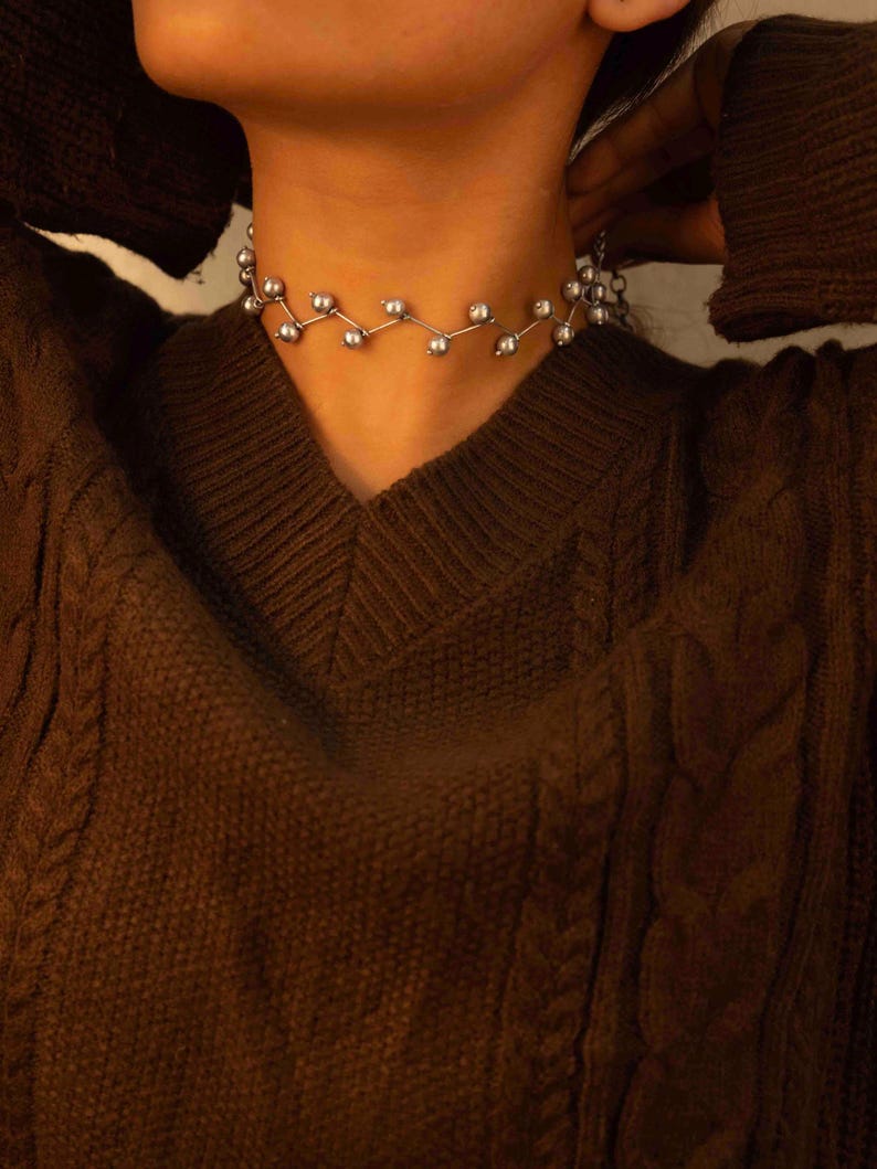 Oxidized Sterling Silver Ball Choker Necklace, Handcrafted Indian ...