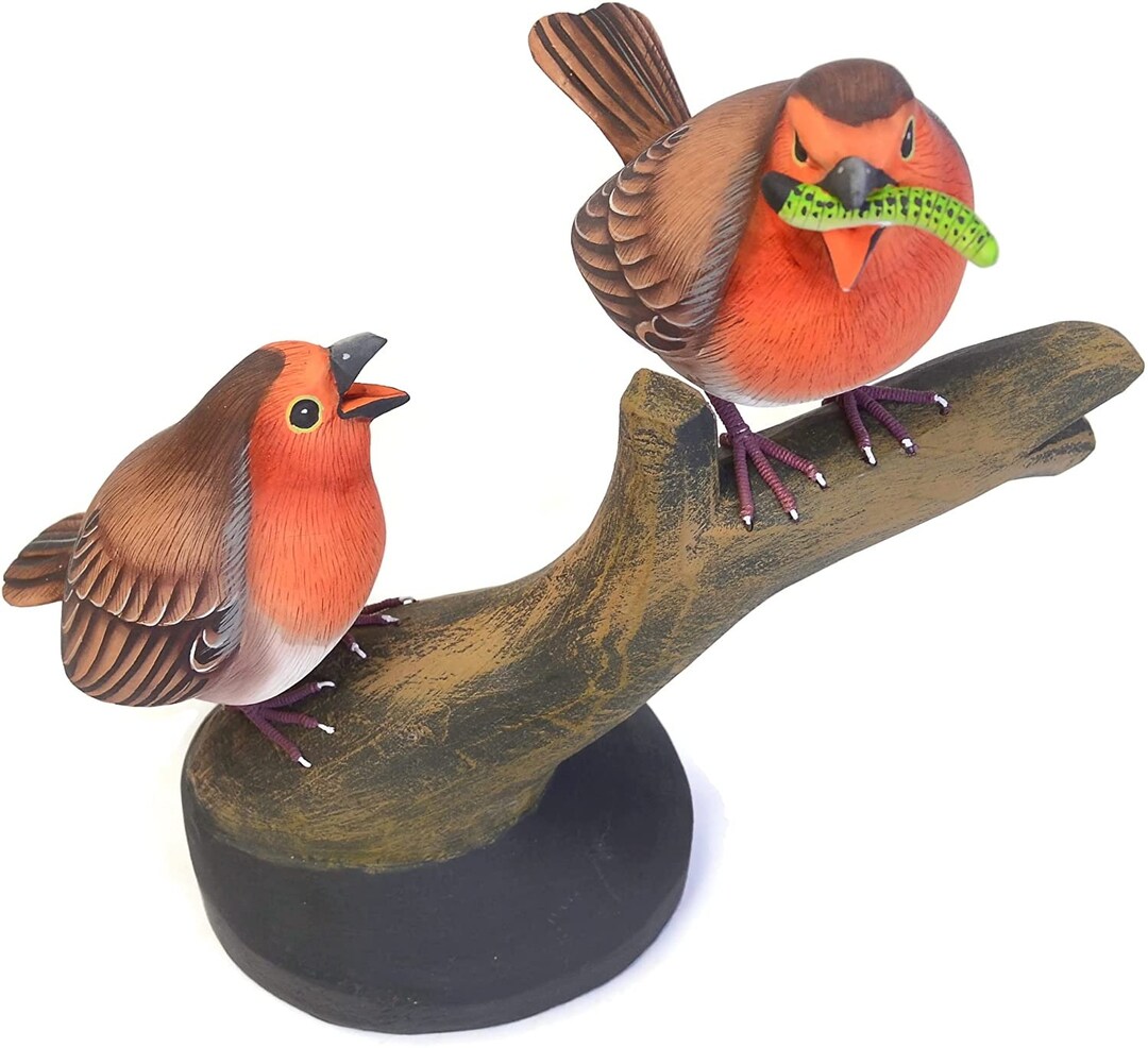 Brave Wings Hand Carved Wooden Bird Two Robin Birds Fighting - Etsy