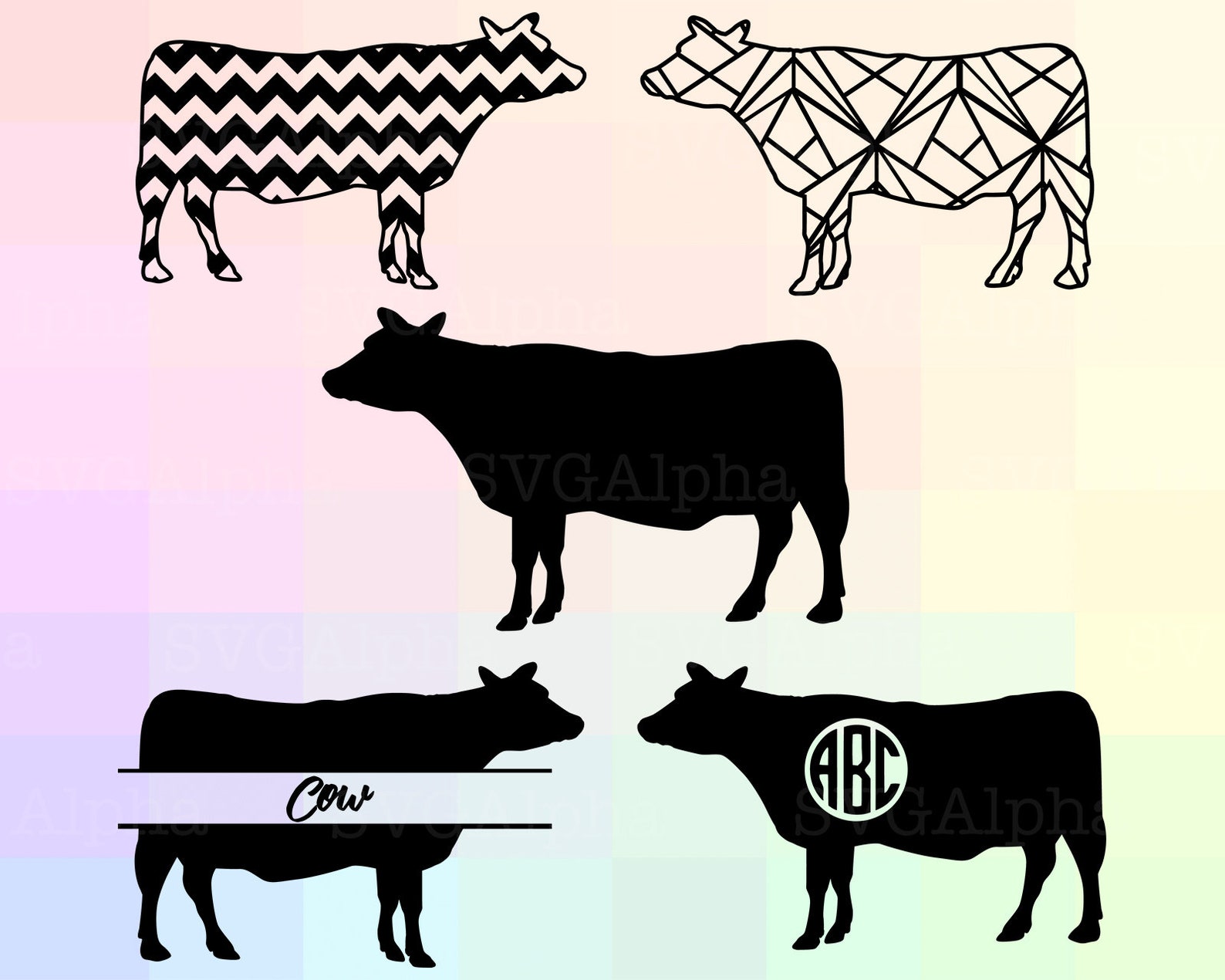 Cow SVG File Monogram Cow Cricut SVG Split Cow Dxf Chevron | Etsy