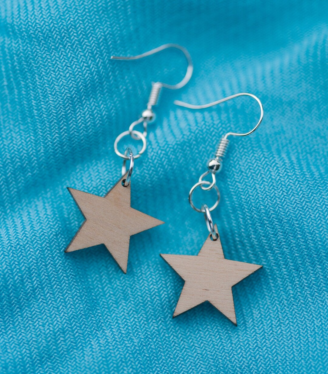 Wooden Star Earrings Geometric Laser Cut Earrings Dainty Dangle ...