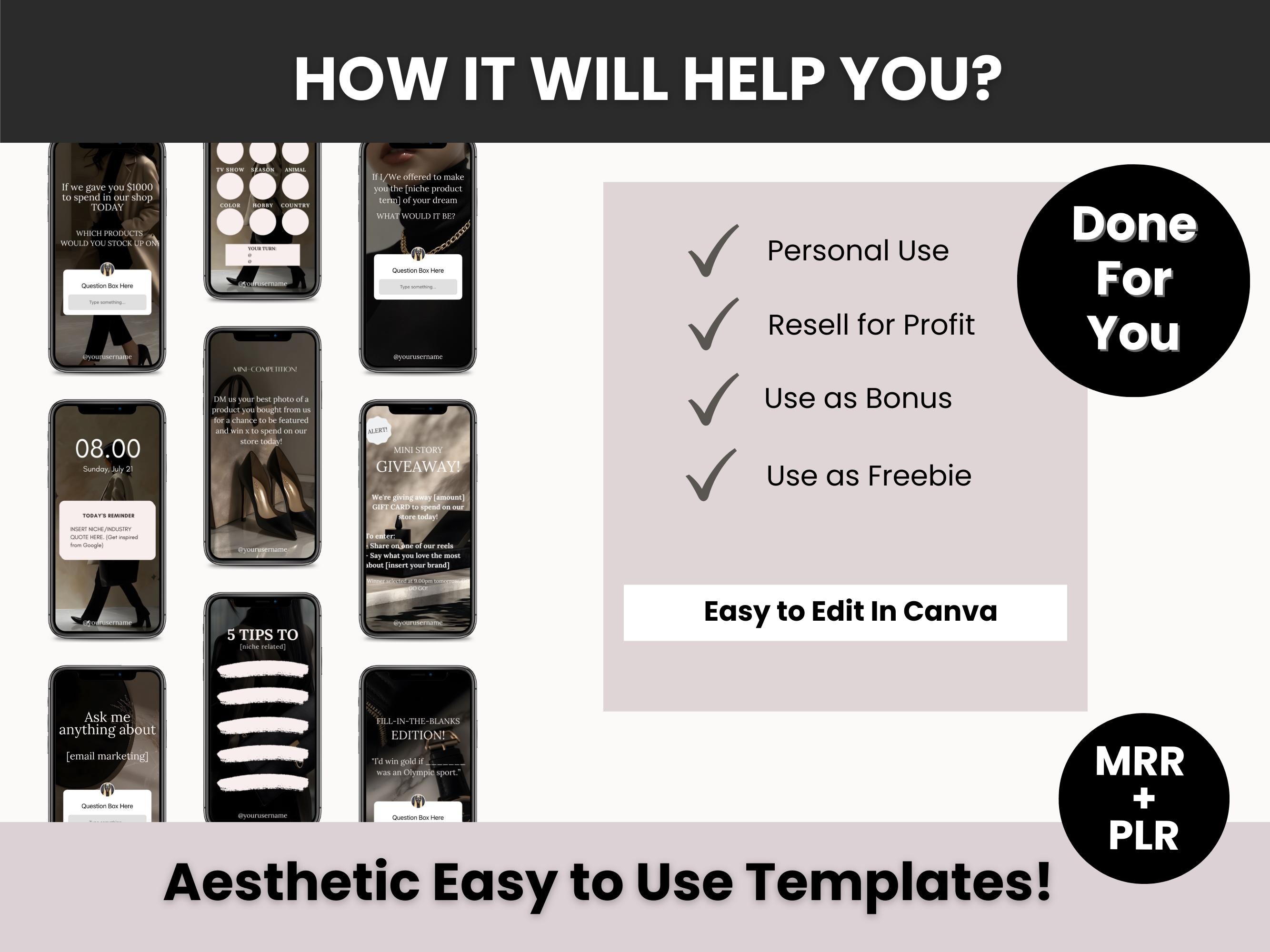 50 Instagram Faceless Story Templates With MRR & PLR, Aesthetic ...