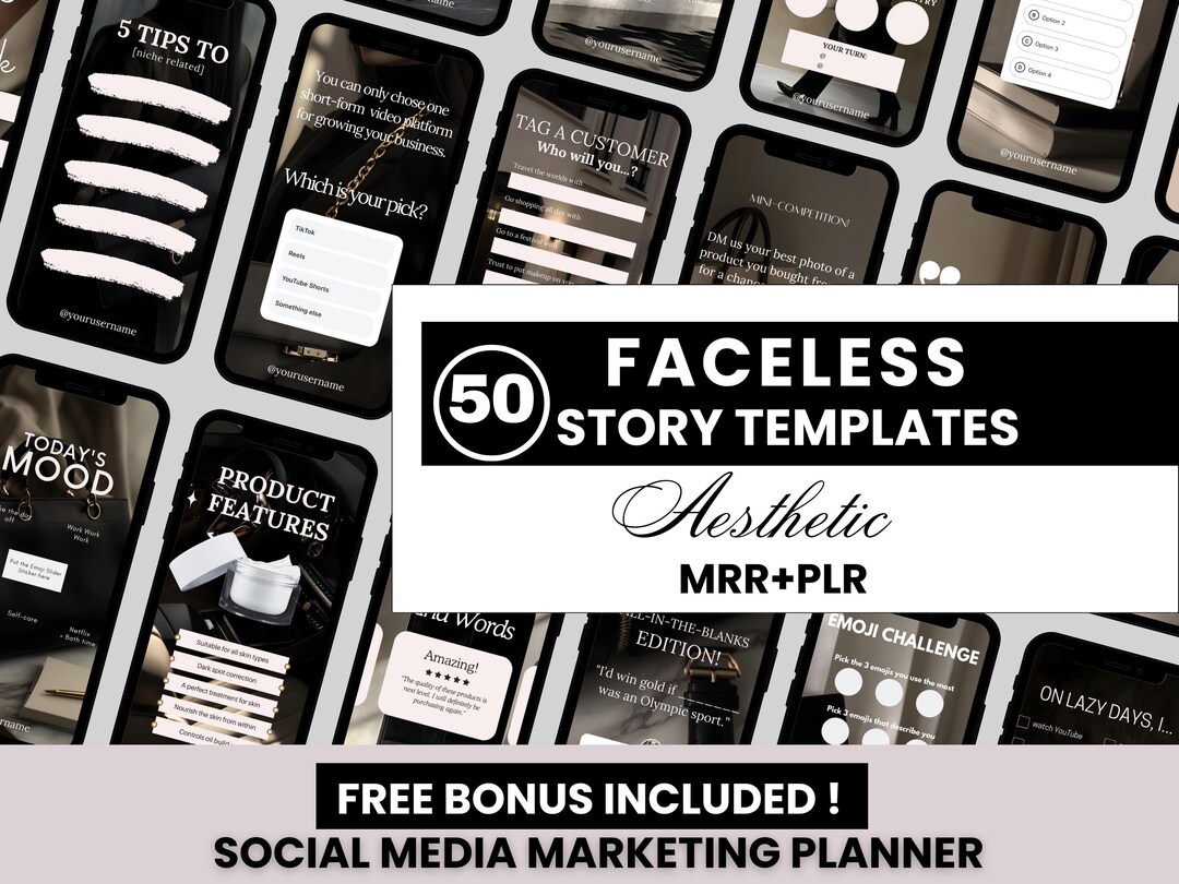 50 Instagram Faceless Story Templates With MRR & PLR, Aesthetic ...