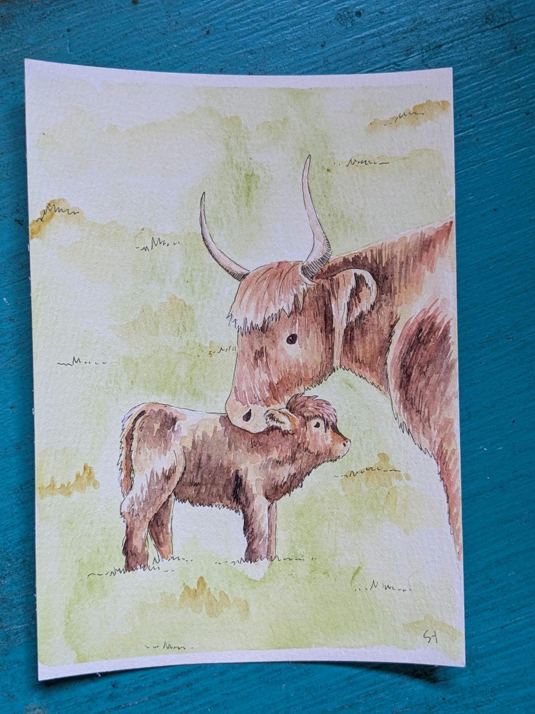 Hyland Cow and Calf 5×7 Original Watercolor Artwork - Etsy