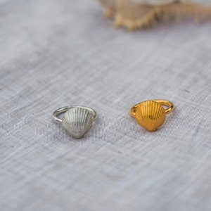Silver Shell Ring, Sterling Silver Ring, Goldplated Shell Ring, Golden ...