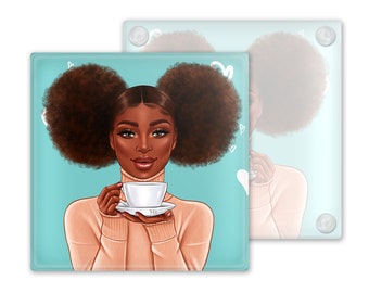 Set of 4, Afrocentric Glass Coasters, African American Glass Coasters ...