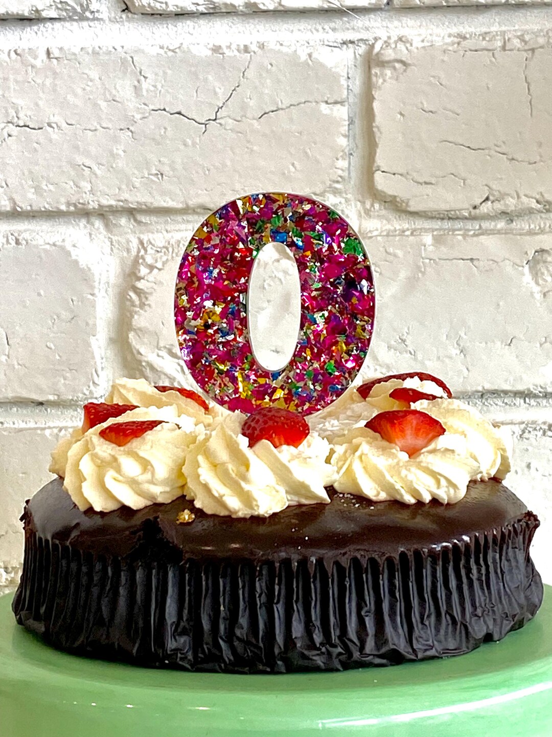 Magenta and Rainbow Glitter Number Cake Topper, Custom Cake Number ...