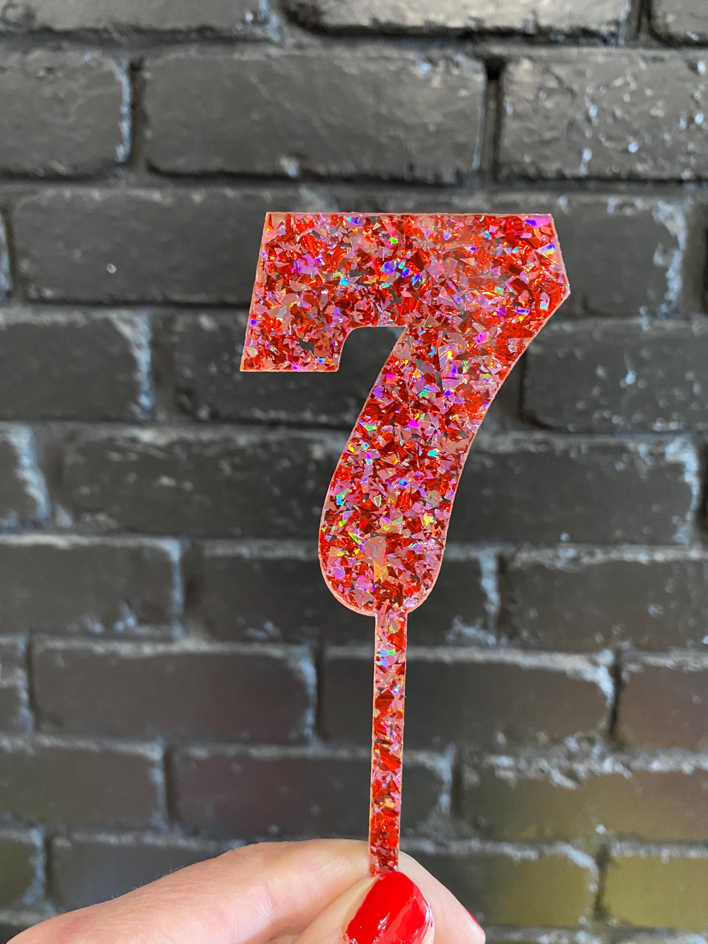 Pink and Red Glitter Number Cake Topper, Custom Cake Number, Birthday ...