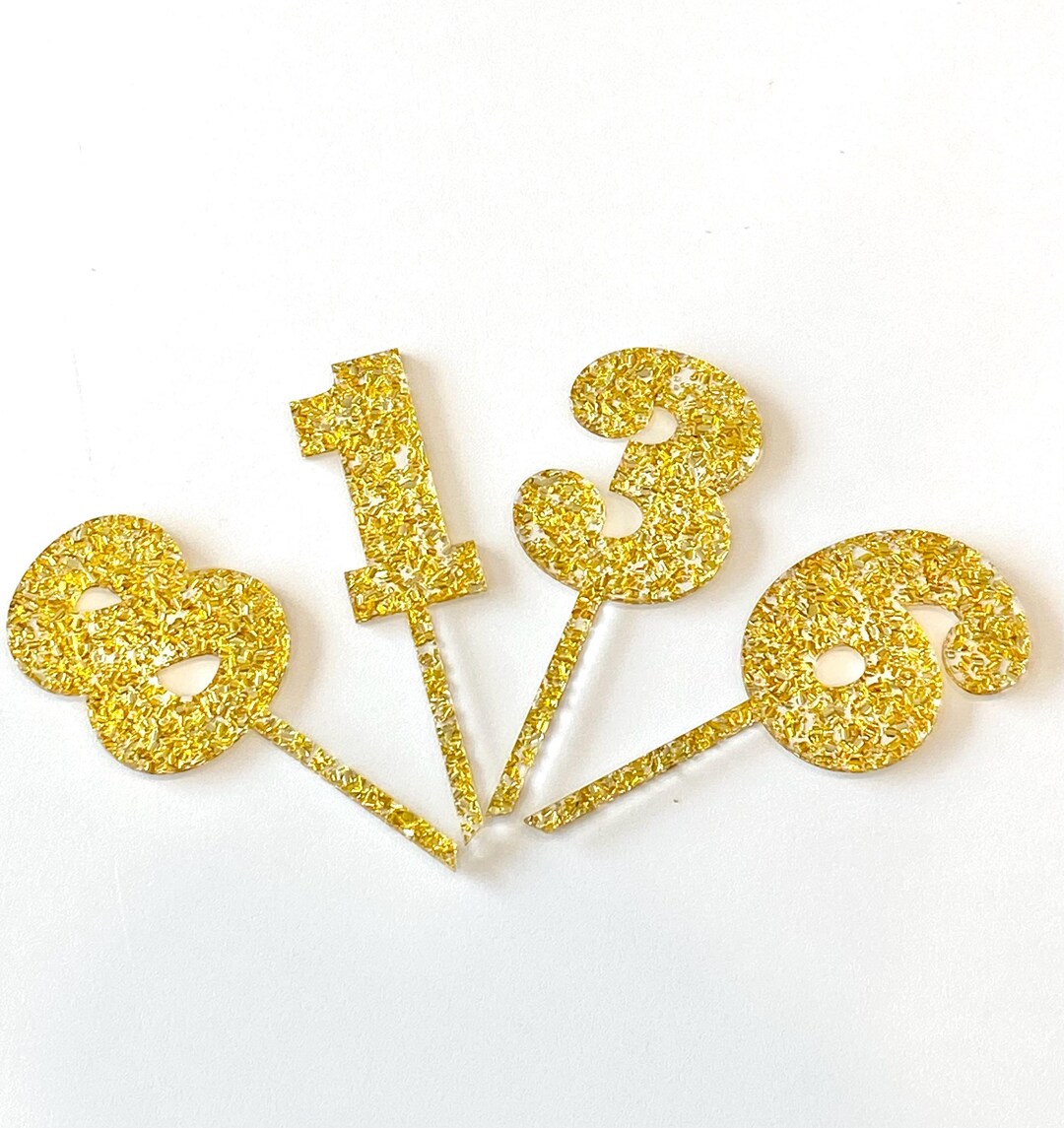 Gold Glitter Number Cake Topper, Custom Cake Number, Birthday Cake ...