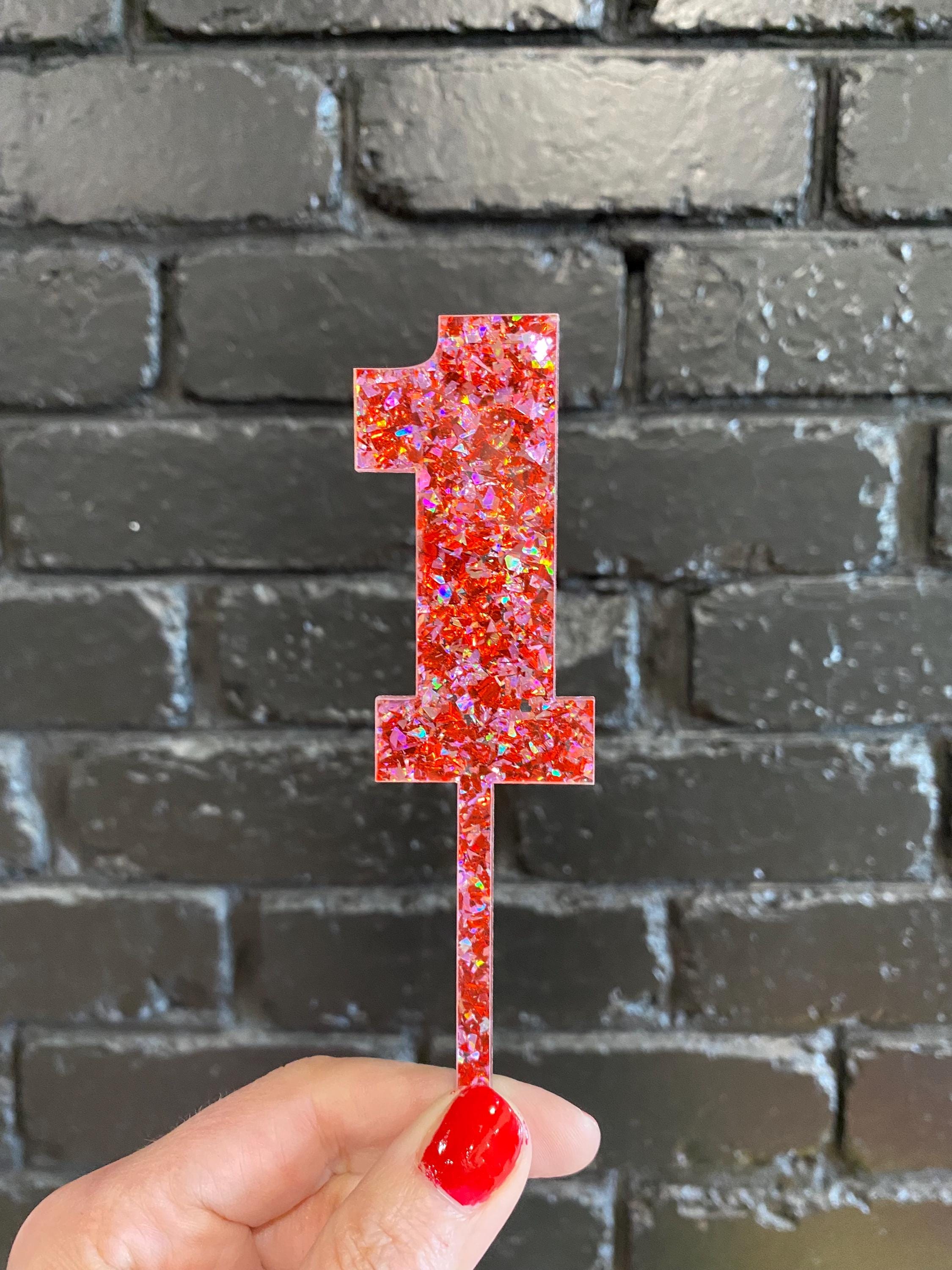 Pink and Red Glitter Number Cake Topper, Custom Cake Number, Birthday ...