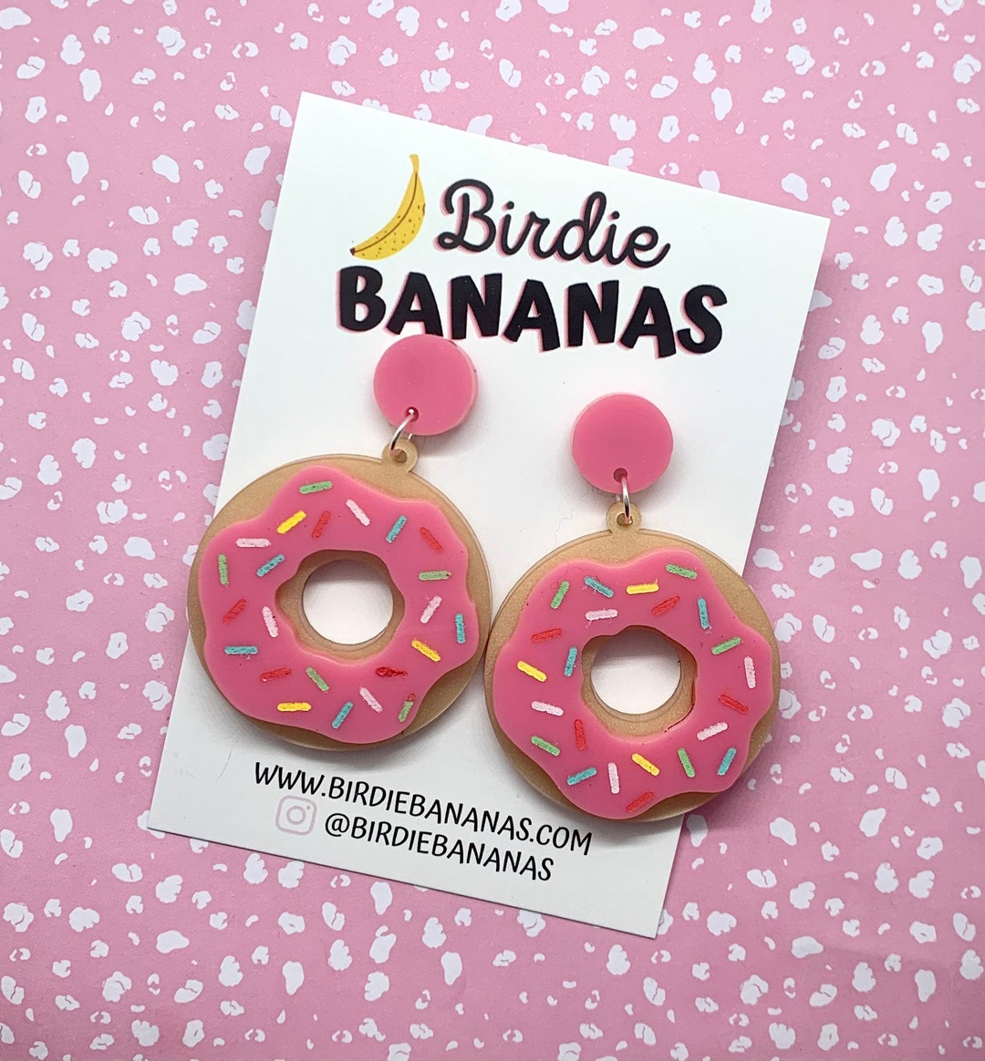 Simpsons Pink Donut Earrings, Big Acrylic Earrings, Quirky Gifts, Y2K ...
