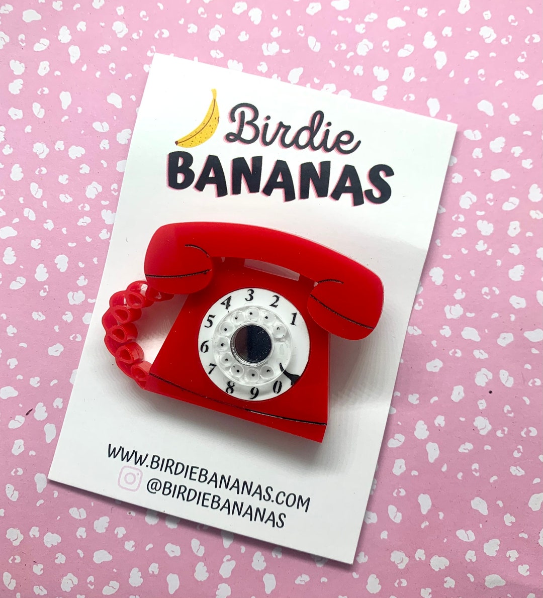 Red Telephone, Vintage Telephone Brooch, Acrylic Brooch, Novelty ...