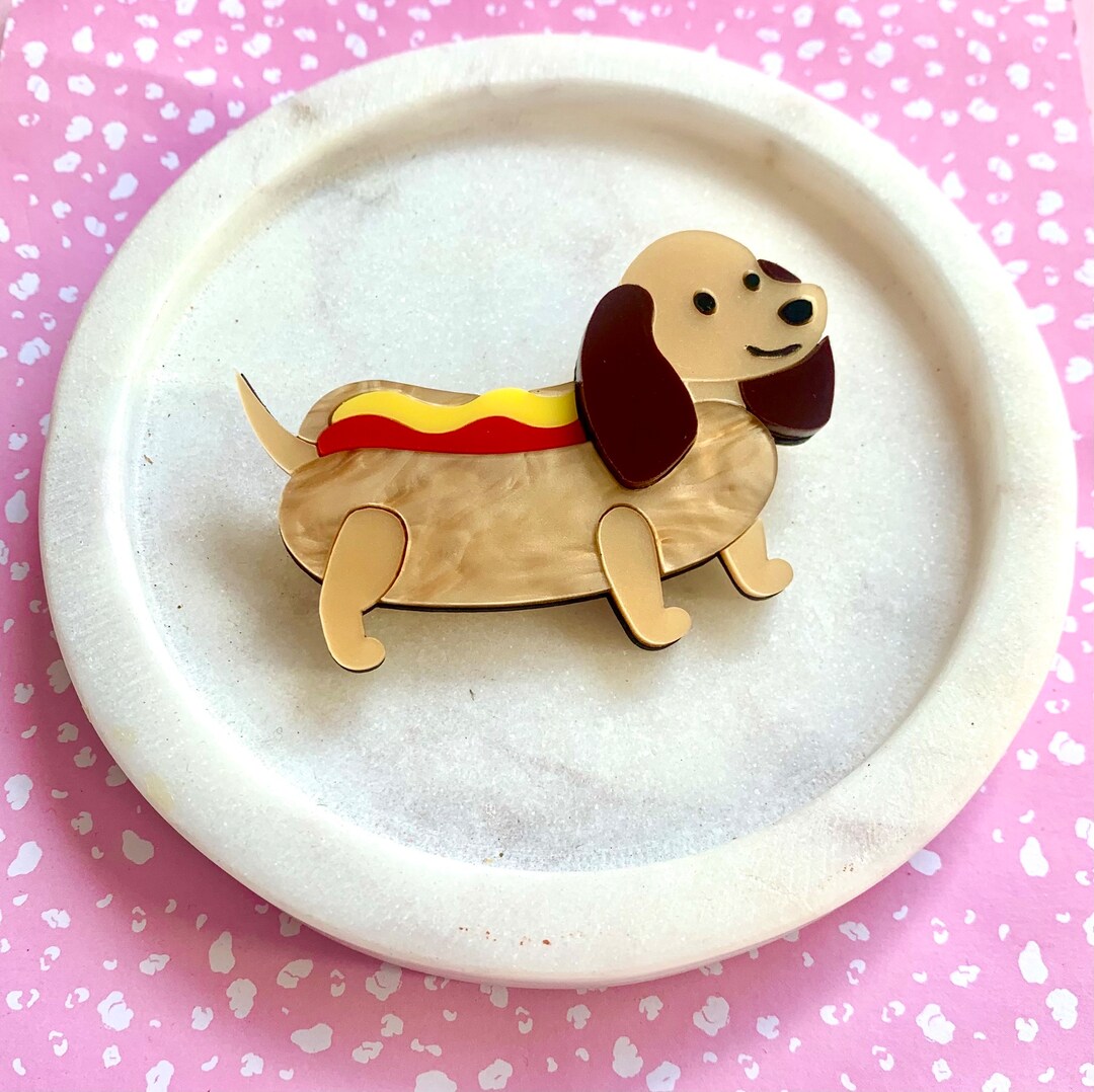 Sausage Dog Brooch, Acrylic Dog Brooch, Vintage Style Brooch, Dachshund ...