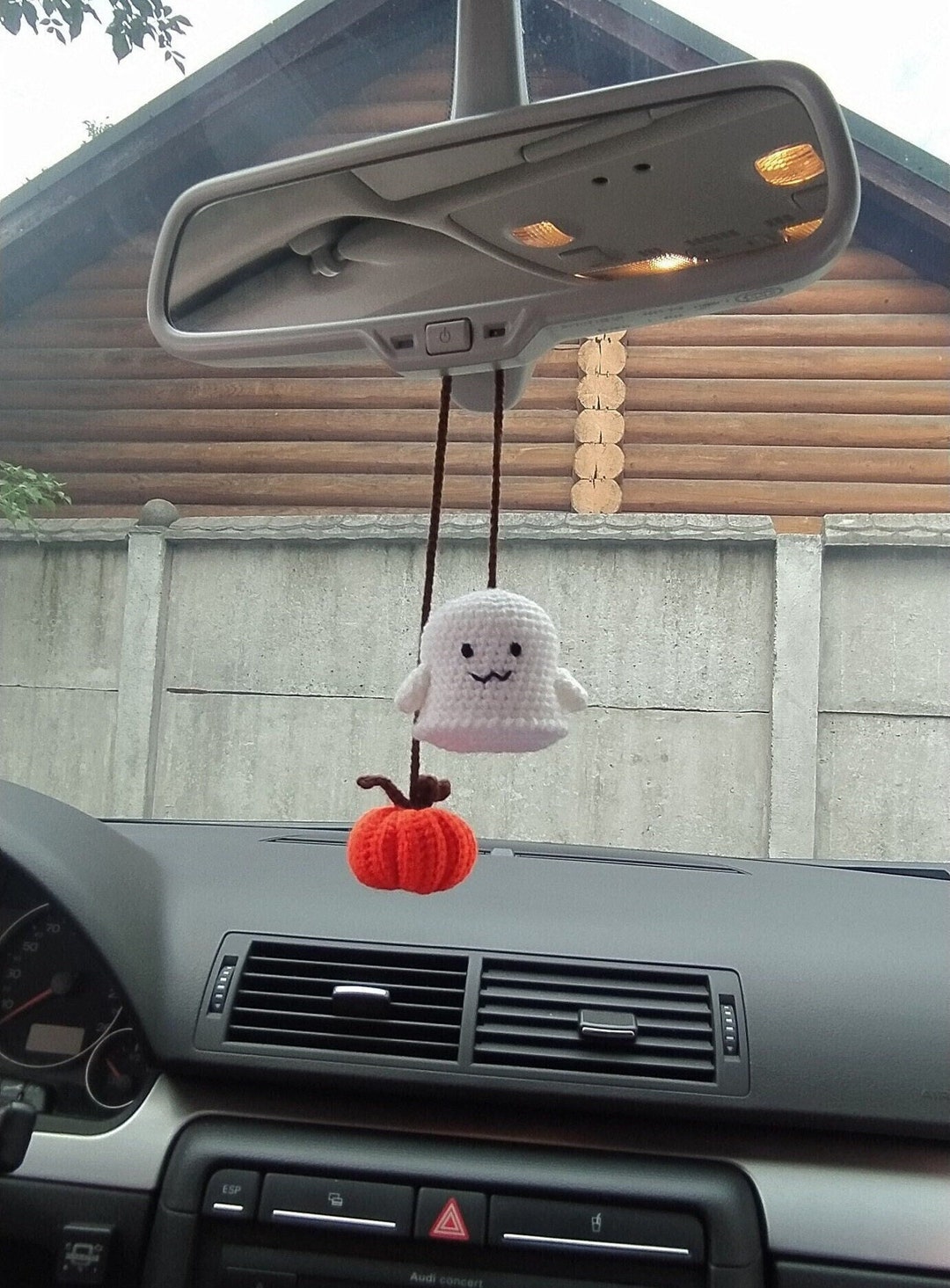 Crochet Halloween Ghost and Pumpkin Car Rear View Mirror Accessories ...