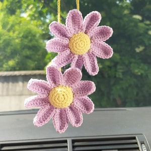 Crochet Daisy Gifts Aesthetic Car Mirror Accessories, Cute Car ...