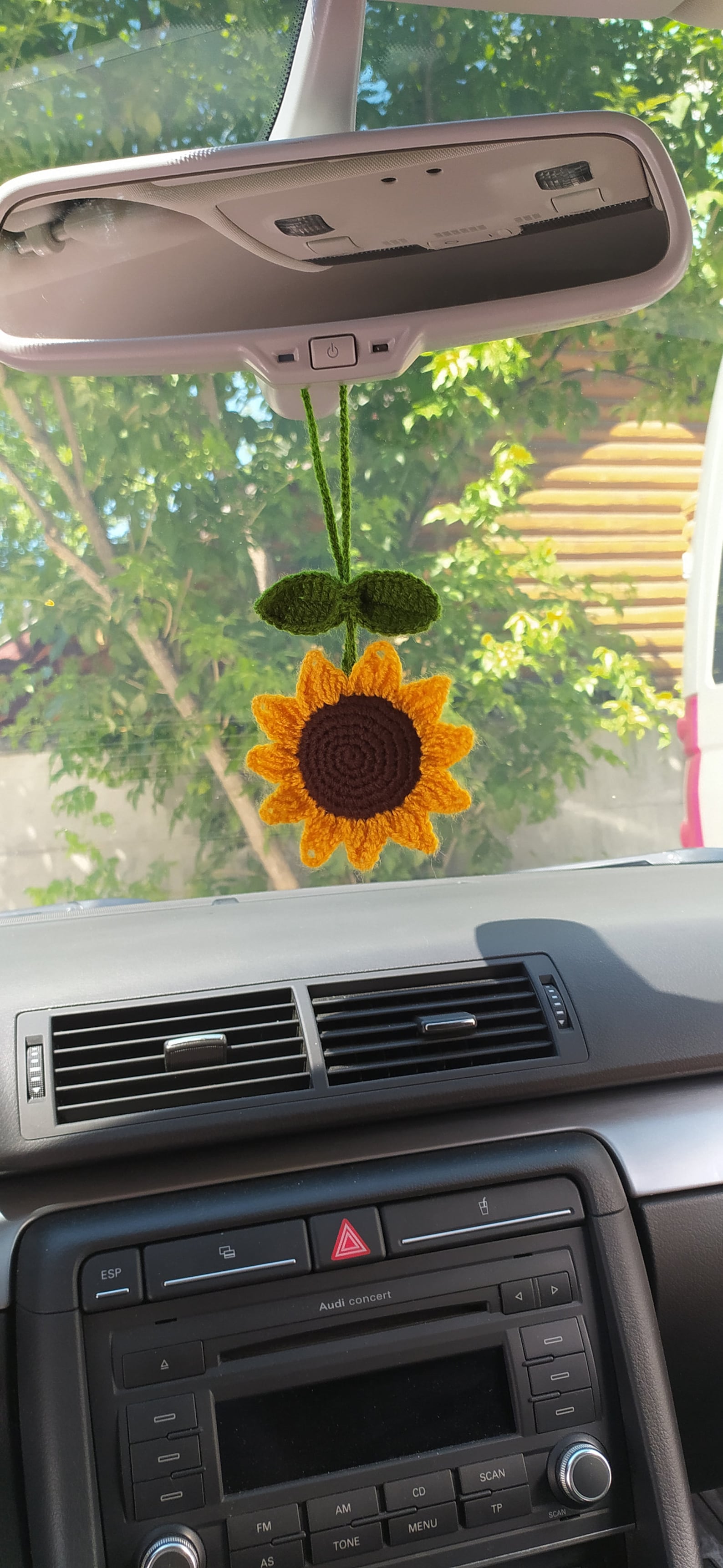 Crochet Sunflower Car Accessories, Cute Car Mirror Hanging Accessories ...
