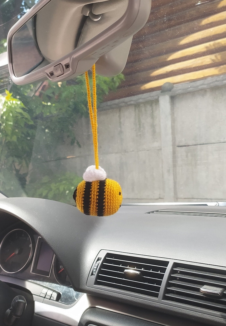 Cute Car Accessories for Women Crochet Bumblebee, Bee Car Rear View ...