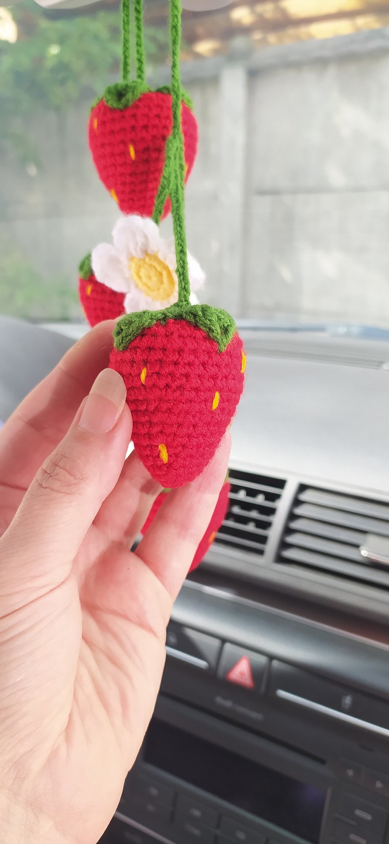 Cute Crochet 4 Red Strawberry Flower Car Mirror Car - Etsy