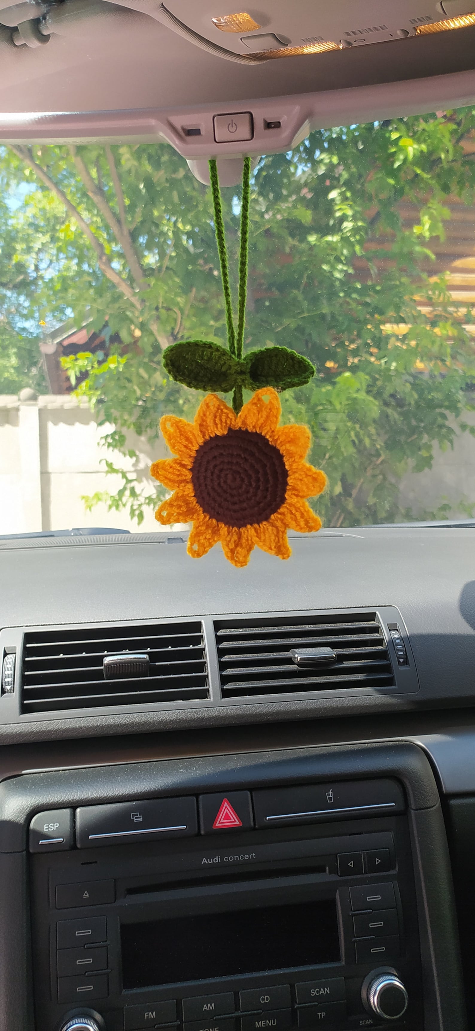 Crochet Sunflower Car Accessories, Cute Car Mirror Hanging Accessories ...