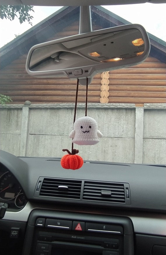 Crochet Halloween Ghost and Pumpkin Car Rear View Mirror - Etsy