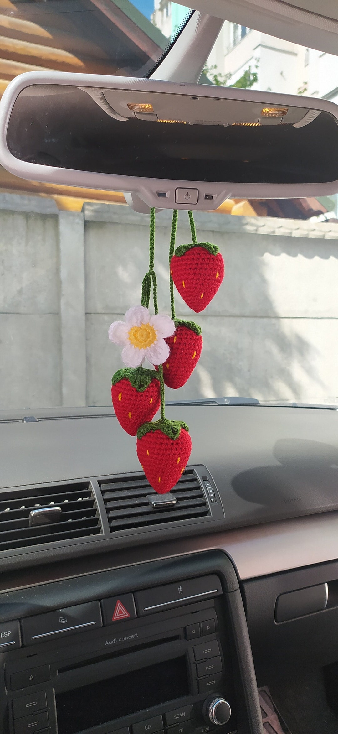 Cute Car Hanging Accessories for Women Rear View Mirror, Crochet 4 Red ...