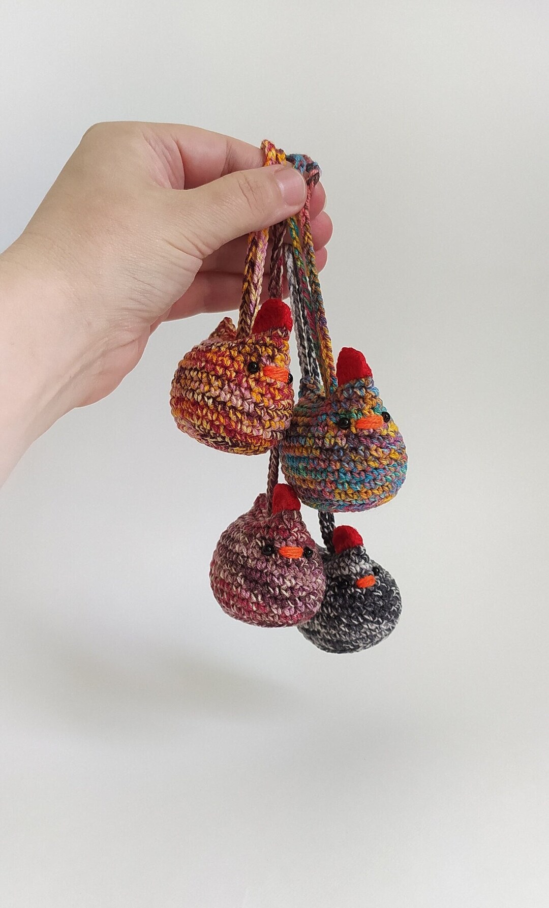 Crochet Speckled Mini Chicken Car Rear View Mirror Accessory, Cute ...