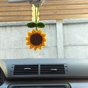 Cute Car Accessories for Women Sunflower, Crochet Sunflower Hanging Car ...