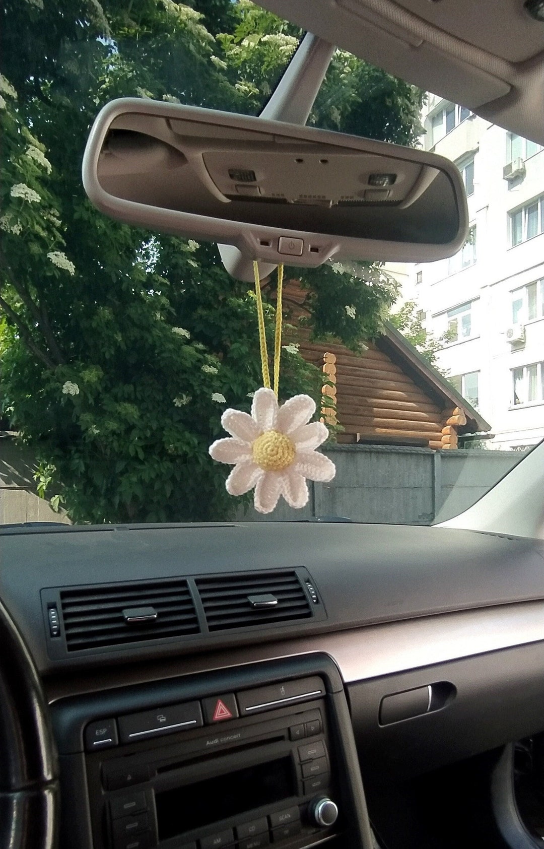 Crochet Daisy Car Accessories, Cute Car Mirror Hanging Decoration for ...