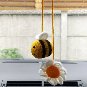 Crochet Rear View Mirror Decor, Rear Car Decoration for Woman, Daisy ...
