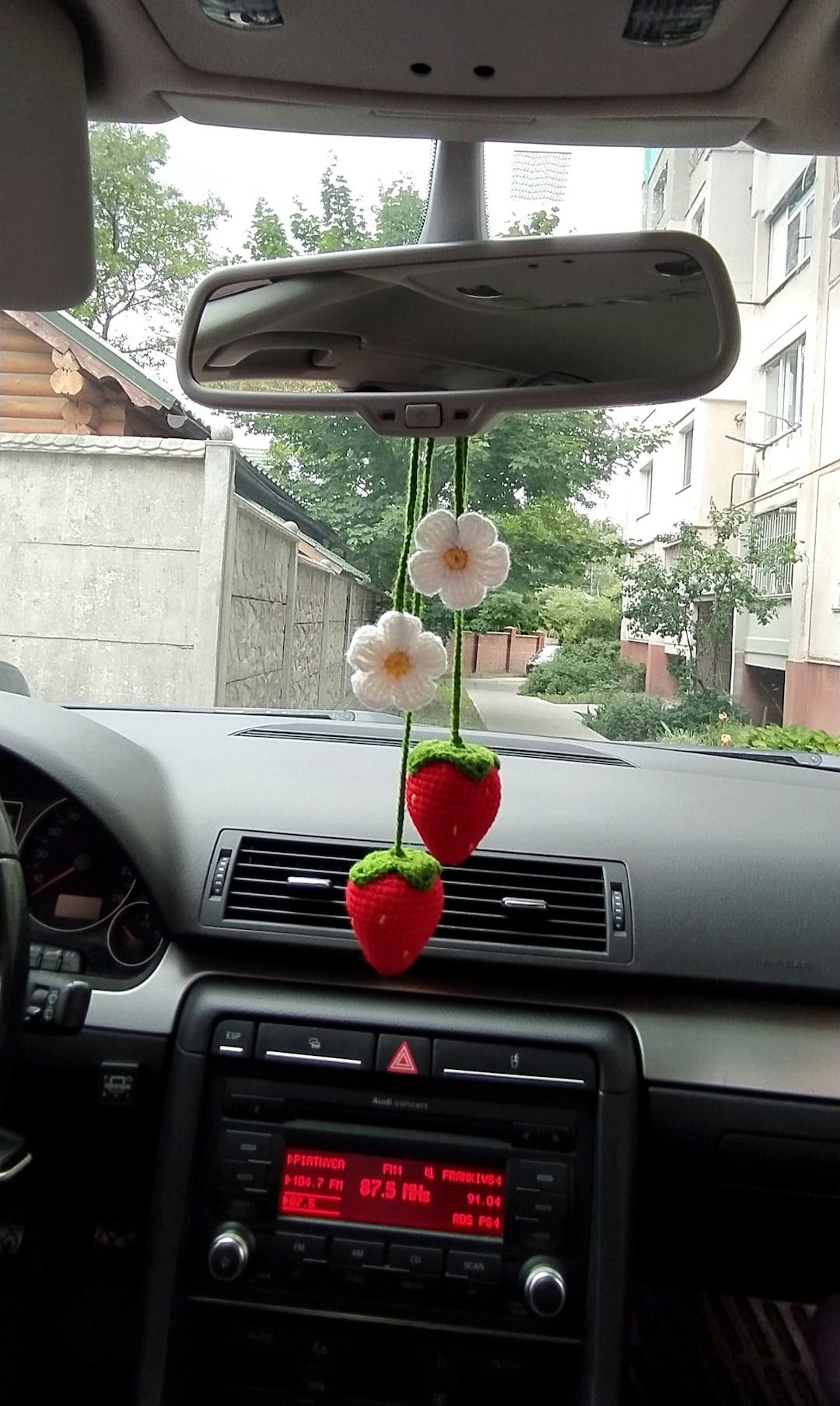 2 Pcs Strawberry Flower Car Mirror, Hanging Decoration Flower Car Rear ...