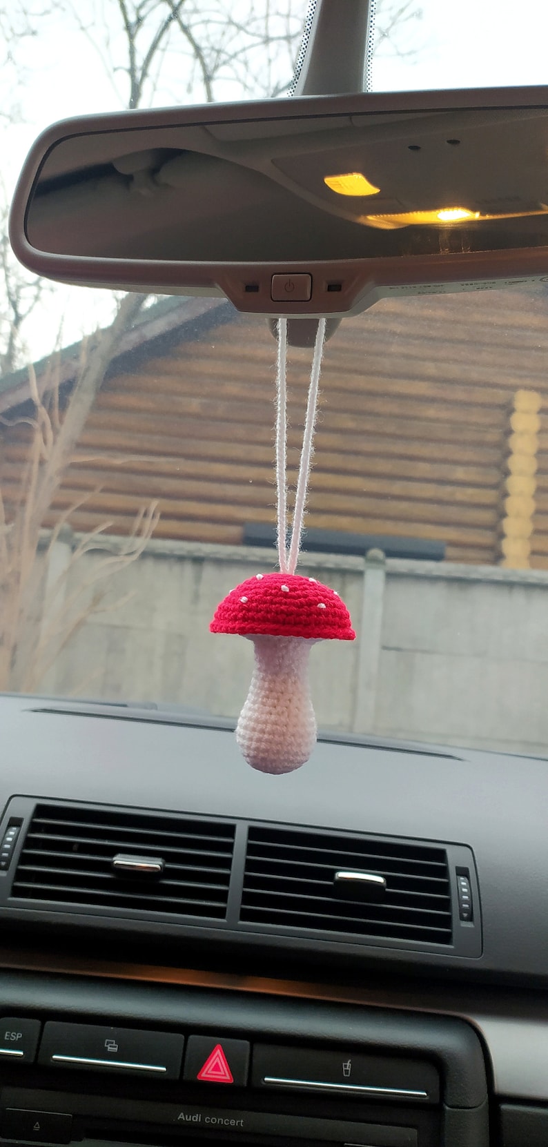 Cute Amigurumi Crochet Frog and Mushroom Rear View Mirror - Etsy