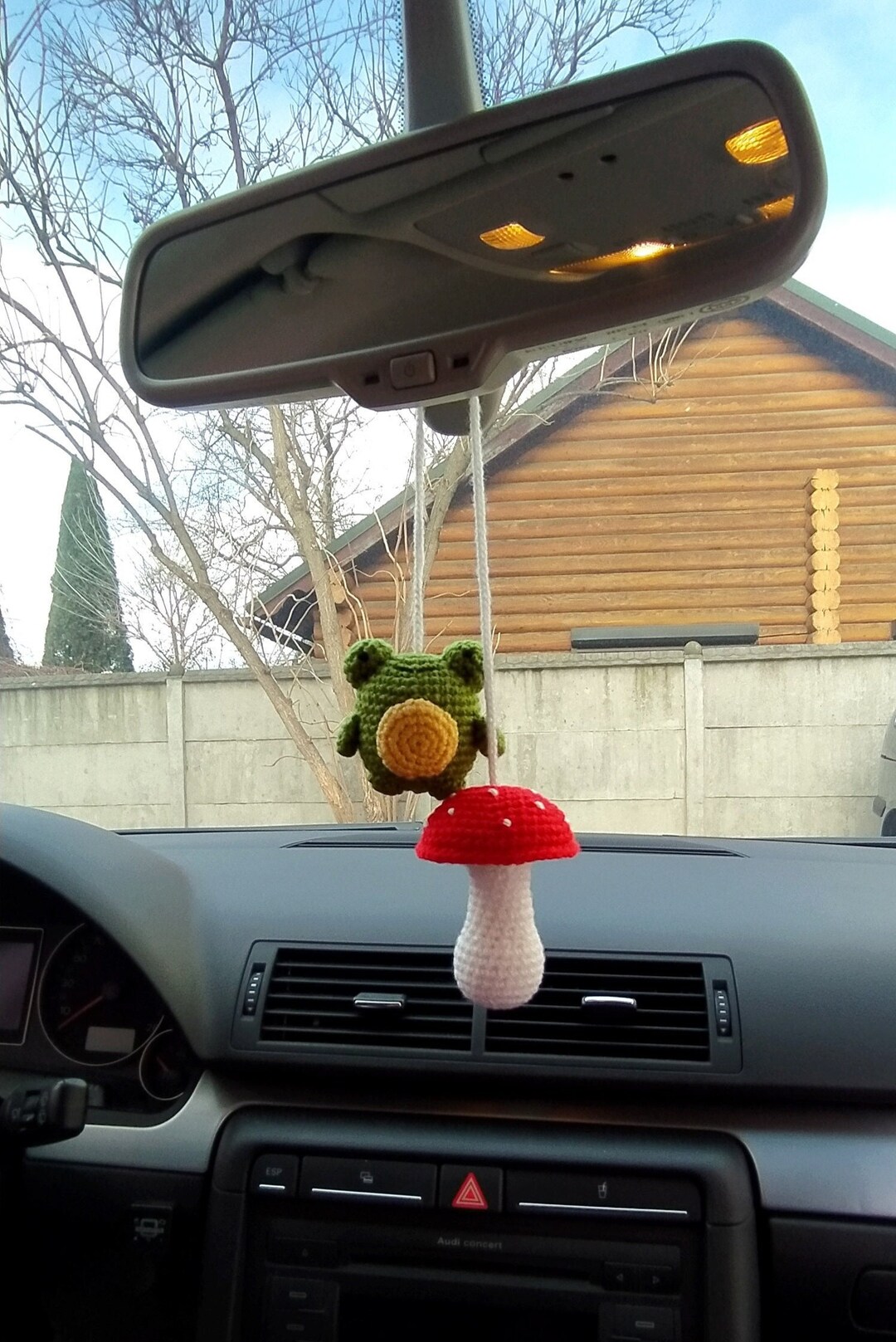 Crochet Frog and Mushroom Car Rear View Mirror Accessories, Car ...