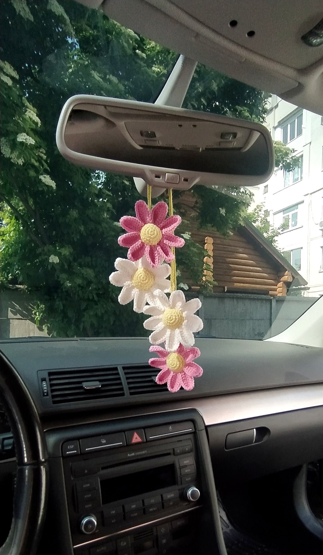 Crochet Daisy Gifts Aesthetic Car Mirror Accessories, Cute Car ...