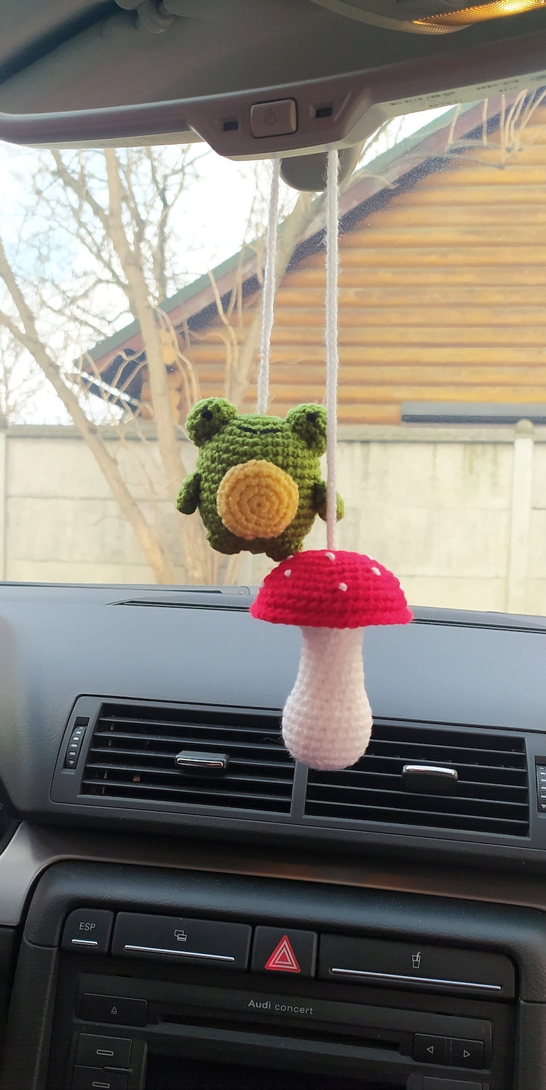 Cute Amigurumi Crochet Frog and Mushroom Rear View Mirror - Etsy