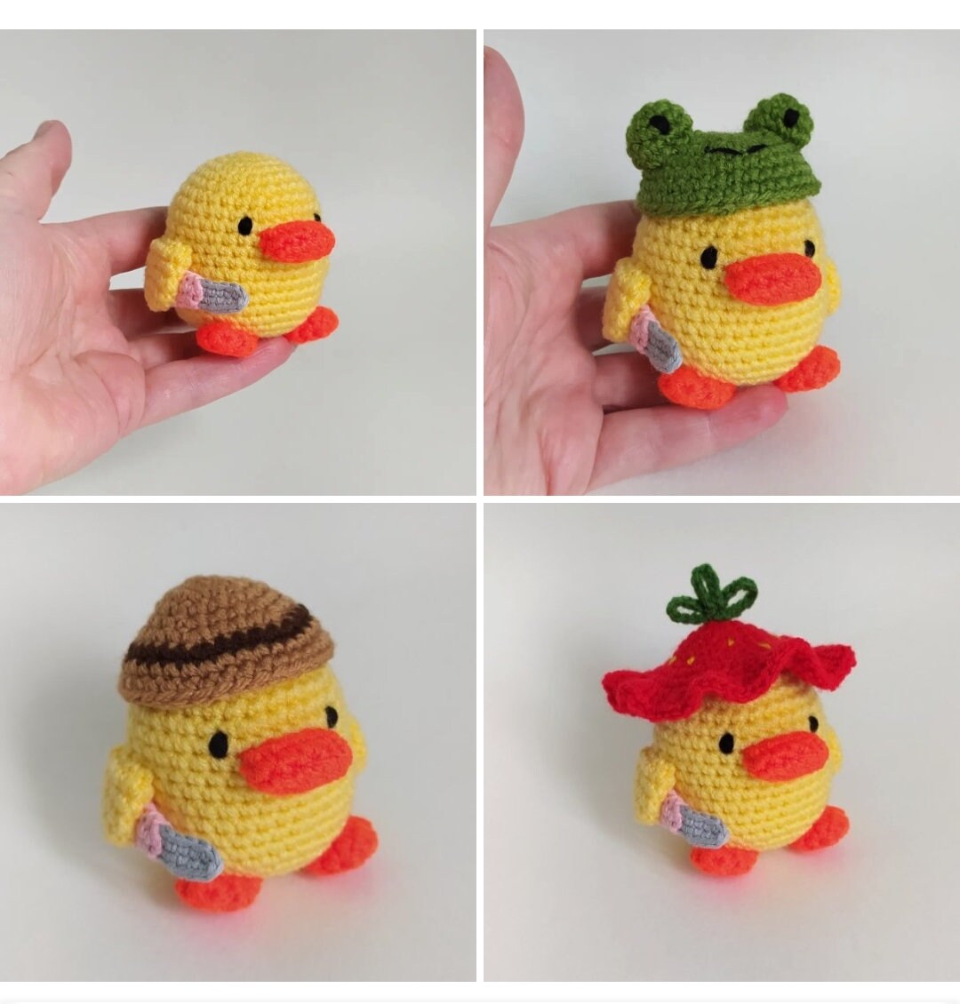 Cute Crochet Duck With Knife, Amigurumi Meme Toy, Duck With Frog ...