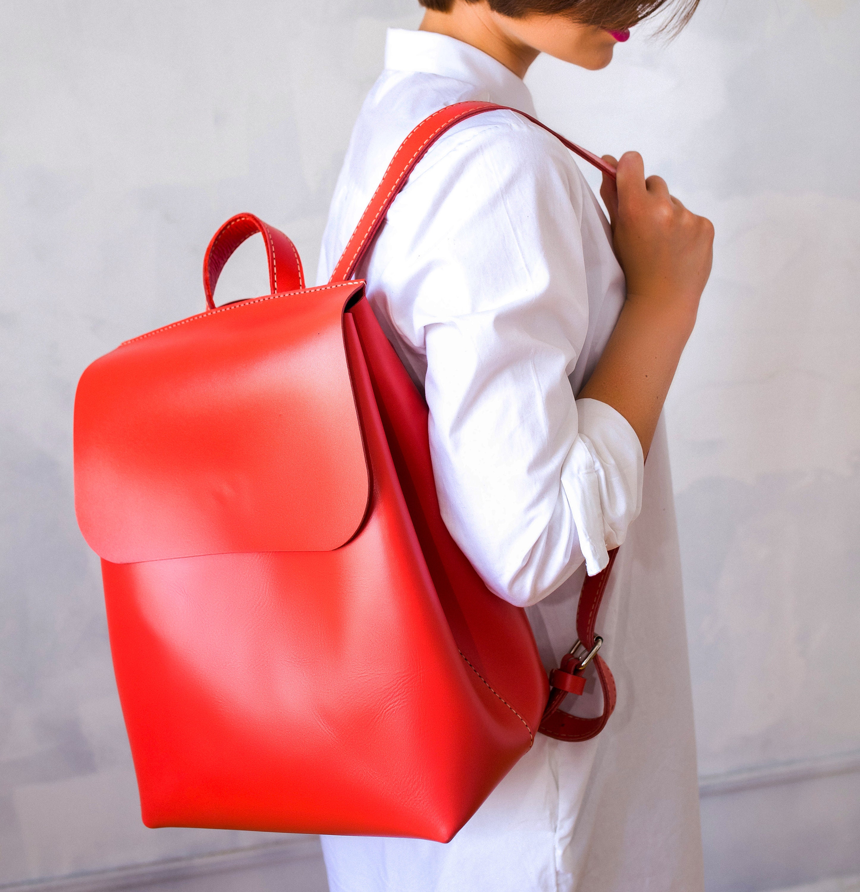 Women Leather Backpack / Red Backpack, Large Travel Backpack, Womens ...