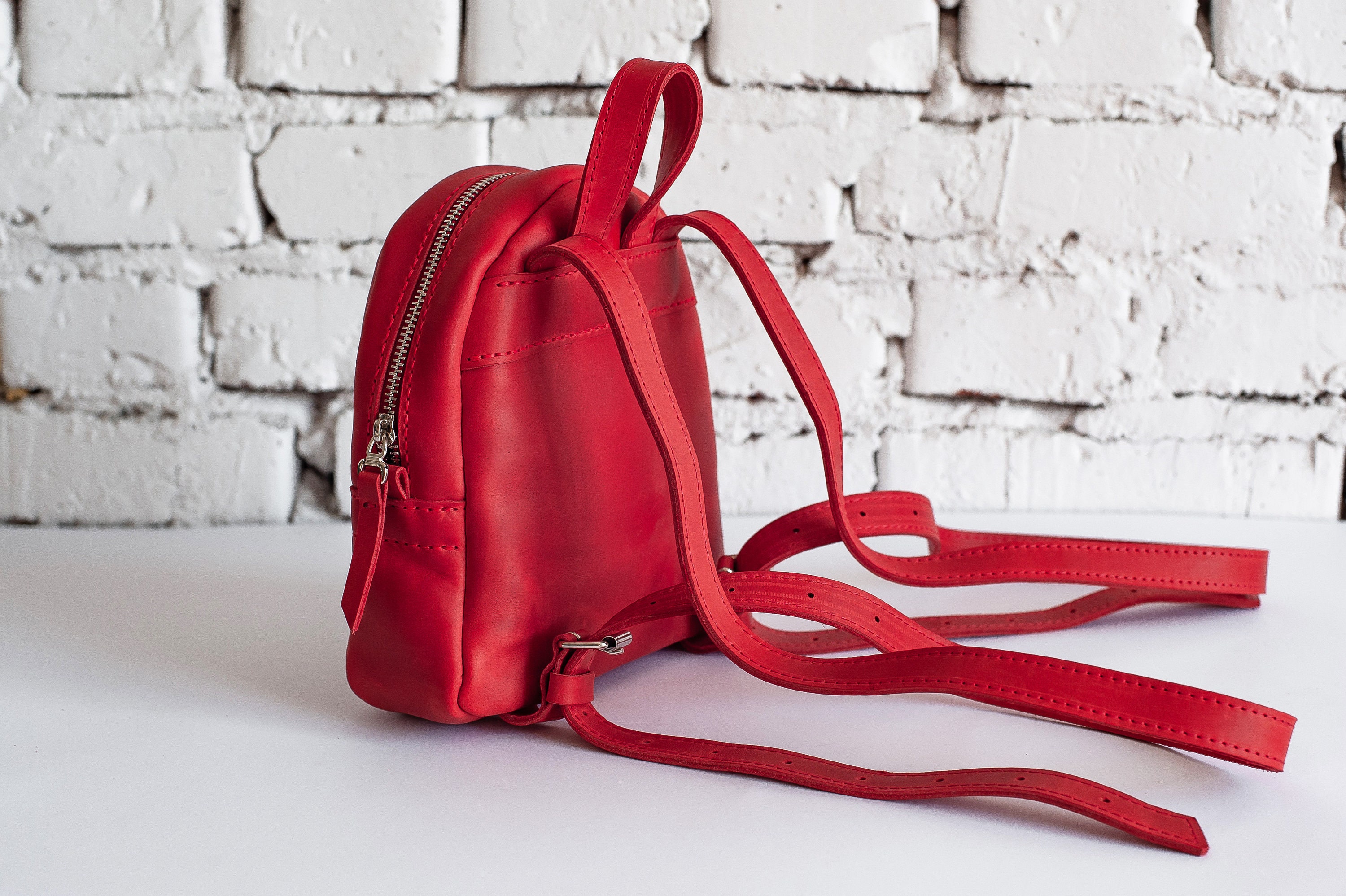 Small Women Leather Backpack / Mini Red Backpack Purse, Toddler ...