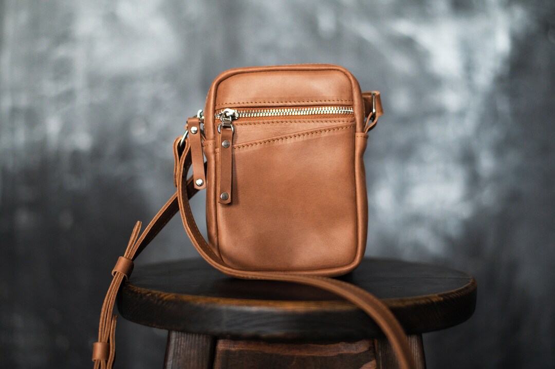 Small Men Leather Crossbody Bag / Mini Messenger Bag, Mens Leather Bag ...
