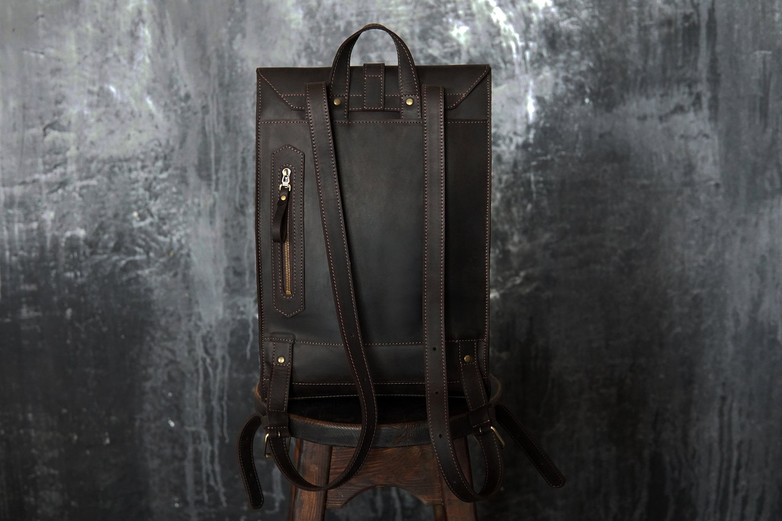 Dark Brown Women Distressed Leather Backpack, Personalized 15-inch ...