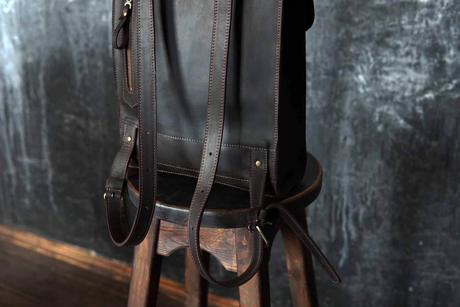 Dark Brown Women Distressed Leather Backpack, Personalized 15-inch ...
