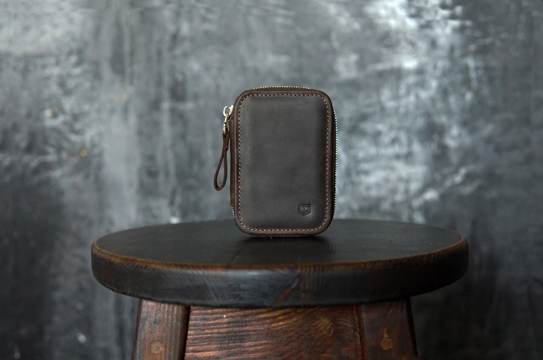 Leather Key Case / Personalized Key Holder Gift, Engraved Small Wallet ...