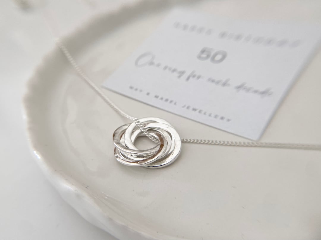 Five 5 Decades Necklace 50th Birthday Pendant, Interlocking Circles ...